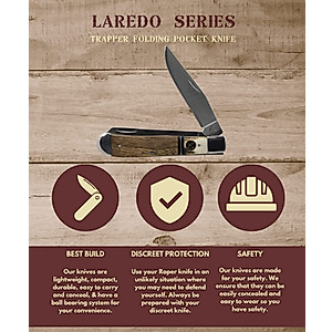 Roper Knives Laredo Series Tapper Folding Pocket Knife – (2) 1065 Carbon Blades in 1 Knife with a Stag Wooden Handle