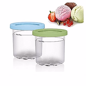 EVANEM 2/4/6PCS Creami Pints, for Ninja Creami Pint,16 OZ Icecream Container Safe and Leak Proof for NC301 NC300 NC299AM Series Ice Cream Maker,Blue+Green-2PCS