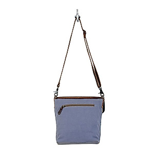 Myra Bag Blue Feather Hand-Tooled Bag Upcycled Cotton & Leather S-3058