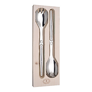 Jean Dubost Salad Servers, Stainless Steel Handles - Rust-Resistant Stainless Steel - Includes Wooden Tray - Made in France