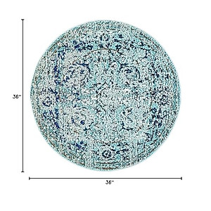 Rugs.com Fleur Collection Rug – 3' Round Light Blue Medium-Pile Rug Perfect for Kitchens, Dining Rooms