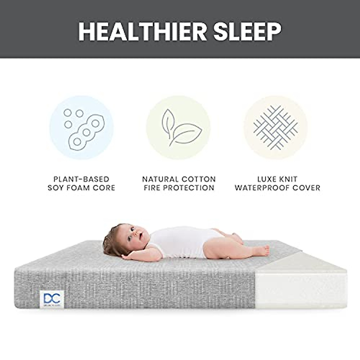 Delta Children Sweet Beginnings Dual Sided Baby Crib Mattress and Toddler Mattress, GREENGUARD Gold and CertiPUR-US Certified, Firm Plant-Based Foam, Waterproof, 5 Year Warranty, Made in USA