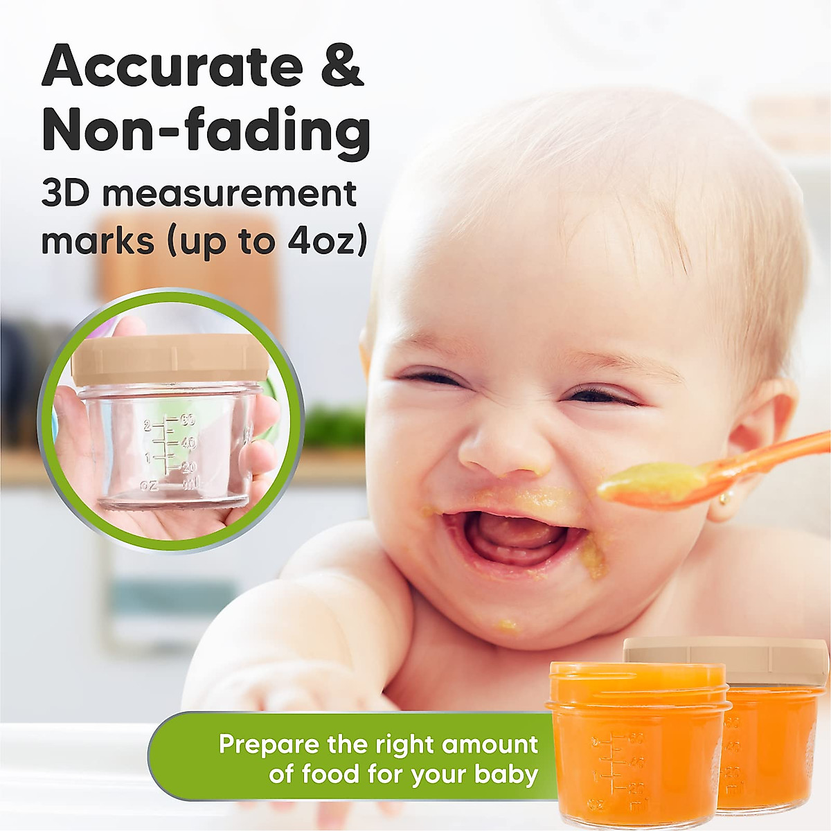 KeaBabies 12-Pack Glass Baby Food Containers and 3-Pack Waterproof Baby Bibs for Eating - Leak-Proof Baby Food Storage Containers - Lightweight Baby Bib with Food Catcher