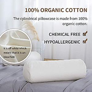 Lofe Organic Cotton Pillow Case - One Pack 17''×6'' Cylindrical Pillow Cover - 100% GOTS Certified Organic Cotton - 300 TC Thread Count - Soft, Safe and Hypoallergenic - Off White