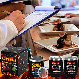 Tkifoda 3 Pcs Chili Cook Off Prizes Trophies Cups 1st 2nd 3rd Place Chili Cups Awards 12 oz Stainless Steel Insulated Tumbler with Lids Straws Brush Chili Boxes Chili Cook Off Decorations Supplies