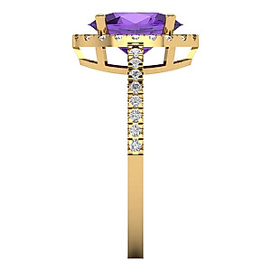 Clara Pucci 2.86 ct Oval Cut Solitaire accent Halo Natural Amethyst gemstone Engagement Promise Anniversary Bridal Ring 14k Yellow Gold