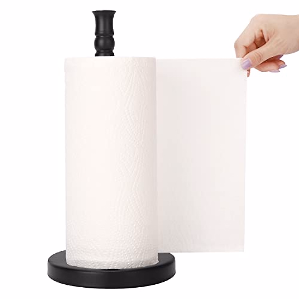 Sfemn Paper Towel Holder Countertop, Weighted Base for One-Handed Tear, Free Standing Paper Towel Holder Stand, Stainless Steel Paper Towel Dispenser for Kitchen Countertop (Black Matte)