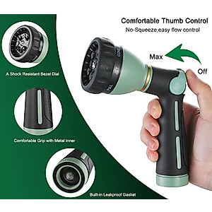FANHAO Garden Hose Nozzle Heavy Duty, 100% Metal Water Hose Nozzle Sprayer with 8 Spray Patterns, High Pressure Sprayer Nozzle with Thumb Control, On Off Valve for Garden Watering, Car & Pet Washing