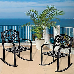 LEISU Outdoor Patio Rocking Chair, Metal Rocking Seat Scroll Design Rocker Armchair for Indoor, Deck, Backyard, Garden (2, Black)