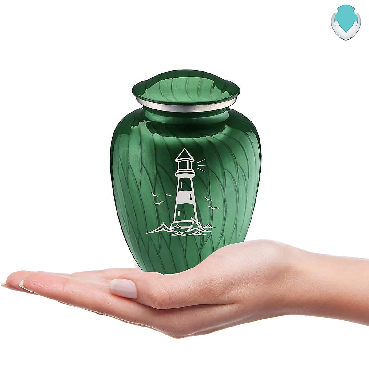 GetUrns Embrace Personalized Lighthouse Medium Cremation Urn with Custom Engraving for Human Ashes for Funeral, Burial, Niche or Columbarium – 44 Cubic Inches – Small Urns for Ashes (Pearl Green)