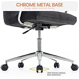 MFD LIVING Velvet Home Office Desk Chair, Upholstered Adjustable Swivel Task Chair with Wheels, Tufted Mid-Back Computer Chair with Arms, for Study Living Room Vanity (Dark Grey)