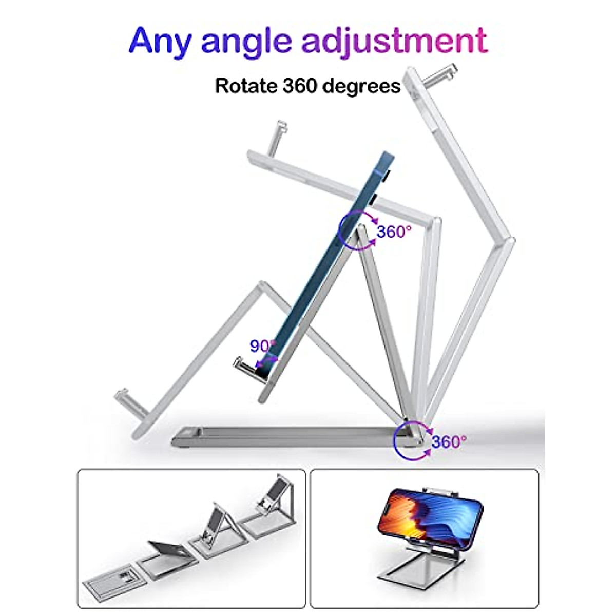 Adjustable Cell Phone Stand,Desk Phone Holder,Cradle,Dock,Aluminum Foldable Cell Phone Stand for Desk,iPhone Stand Holder for iPhone 14,Plus,Pro,Pro Max,13,12,All Android Smartphone Office Accessories