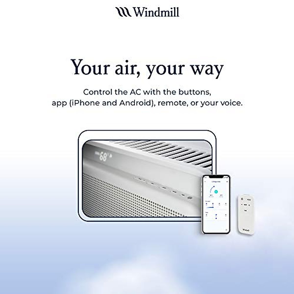 Windmill Air Conditioner: Smart Home AC - Easy to Install - Quiet - Energy Star Efficient - Side Insulation - Auto-Dimming LED Display - App and Voice-Enabled - 8,300 BTU