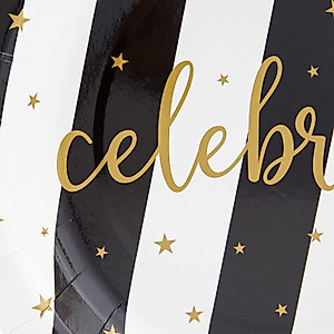 Juvale 144 Piece Black and White Party Supplies - Serves 24 Striped Celebrate Plates, Napkins, Cups and Cutlery Set for Birthday, Graduation