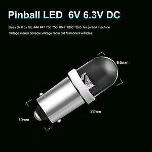 Keiurot GE44 47 756 755 Bulb Ba9s Led Bulbs for Pinball Led Bulbs Pinball Machine Light Bulb Fits Fender 1893 1895 Light Bulb 6.3V 6V DC White Pack of 20