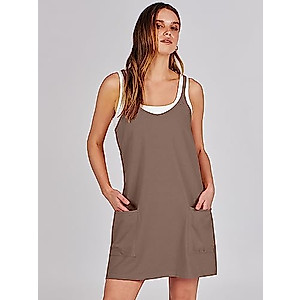 Caracilia Workout Dresses for Women 2023 Summer Casual Sleeveless Athletic Outfits Tennis Golf Sports Short Mini Dress with Built in Shapewear C112A5-qianka-L Coffee