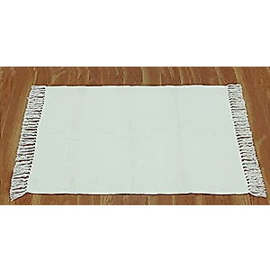 Casavani Indian Handmade Cotton Dhurrie Solid White & Beige Area Rug Boho Kilim Flat Weave Rug Indoor Hall Room Decor Carpet Throw Rugs for Bedroom Living Room Bathroom Balcony 5x5 Feet Square