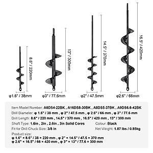 VEVOR Auger Drill Bits for Planting Set of 4, Garden Auger Drill Bit, Spiral Drill Bit for Post Hole Digger, Bulbs Planting & Holes Digging, for 3/8" Hex Drive Drill