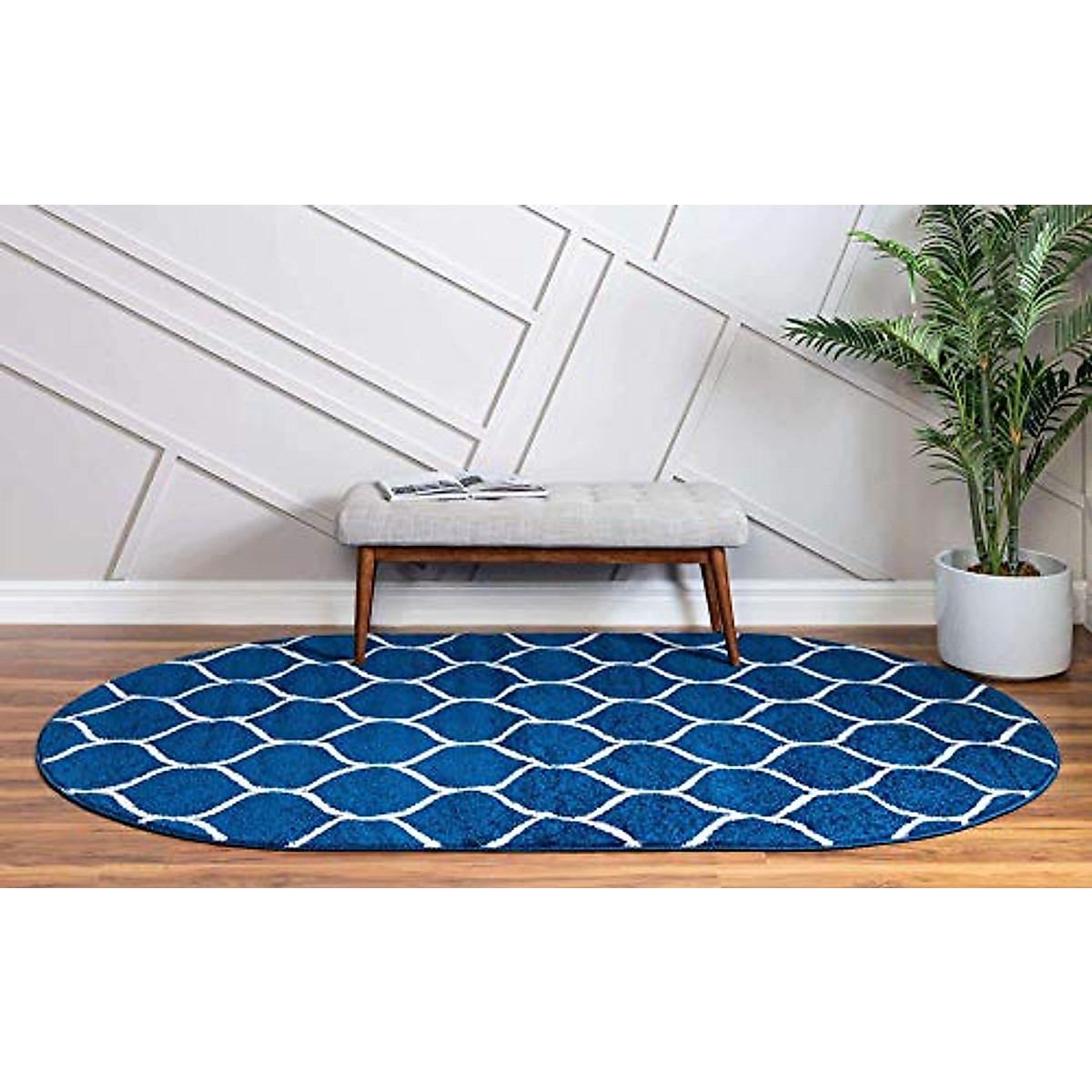 Unique Loom Trellis Frieze Collection Area Rug - Rounded (5' x 8' Oval, Navy Blue/ Ivory)