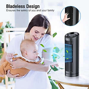 VCK Personal Table Fan, Tower Fan Oscillating Fan, LED Display with Touch, 13'' Remoter Small Desk Fan, Standing Fans, Bladeless Fan, 3 Speeds, 12h Timer, 4 Modes for Home Office Desktop Bedroom