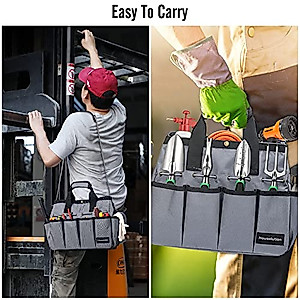 Housolution Garden Tote Bag, 900D Gardening Tool Bag, Garden Tote Storage Bag with Pockets & Long Adjustable Shoulder Strap, Home Tools Organizer Garden Tool Kit Holder, Standable, 14 Inch, Gray