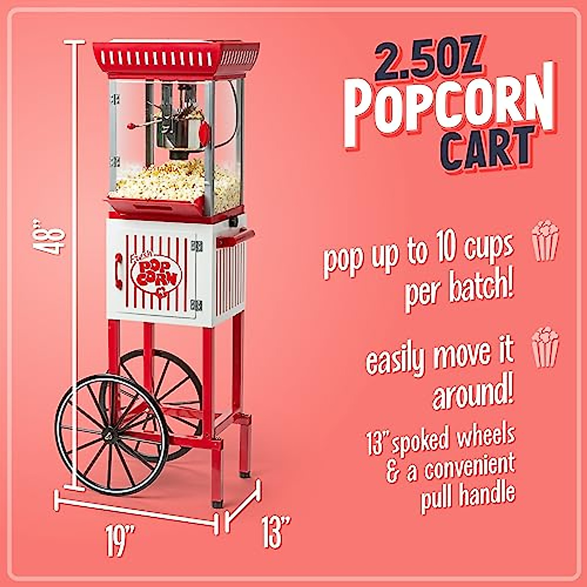 Nostalgia Popcorn Maker Machine - Professional Cart - Red & White & Hot Air & Kettle Kit 3 Seasonings, Oil, Popcorn Kernels, 1 Count (Pack of 1)