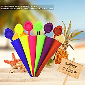 Helpcook Silicone Ice Pop Molds,BPA Free Popsicle Molds with Attached Lids,Reusable DIY Popsicle Molds for Kids,Set of 6 (Pure color)