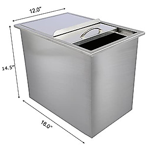 Drop in Ice Chest 18Lx12Wx14.5H Inch with Sliding Cover 304 Stainless Steel Drop in Cooler and Drop in Ice Bin for Cold Wine Beer