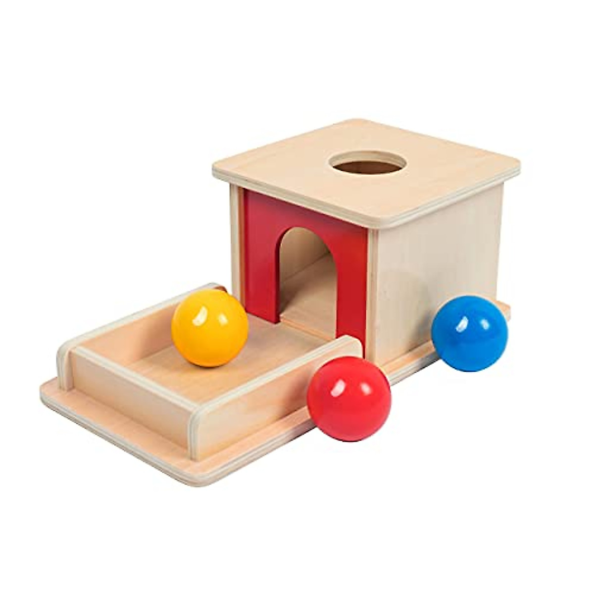 Adena Montessori Full Size Object Permanence Box with Tray Three Balls Montessori Toys for 6-12 Month Infant 1 Year Old Babies Toddlers