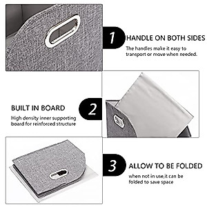 Brabtod Foldable Storage Bin - Rectangle Storage Basket with Handle, Organizer Bin for Pet Toys, Diaper, Shelves, Closet -Gray