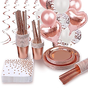 Rose Gold Party Decorations | Bachelorette Bridal Shower Engagement 21st Birthday Decorations | Rose Gold Party Decoration Rose Gold Party Supplies - Rose Gold Heart Balloons Paper Plates Napkins Cups