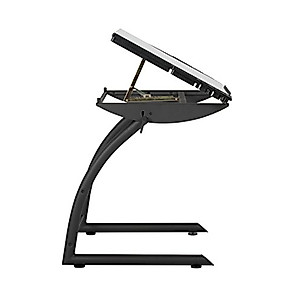 SD STUDIO DESIGNS Triflex Drawing Table, Sit to Stand Up Adjustable Office Home Computer Desk, 35.25" W X 23.5" D, Charcoal Black/Clear Glass