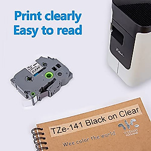 Weemay 5 Pack TZe141 Label Replacement for Brother Tze Tape 18mm 0.7" Laminated Clear TZe TZe-141 TZ141 TZ-141 3/4 Inch Black on Clear labelling for P-touch PT-D400AD PT-D610BT PT-D600 PT-D410 Printer