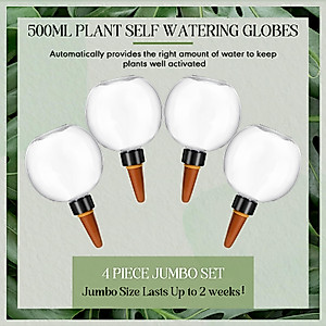 Domensi 4 Pcs Watering Globes Automatic Plastic Self Watering Planter Insert Waterer Watering Bulbs 17 oz for Indoor Plants Drip Irrigation Plant Watering Devices with Slow Release Control for Garden