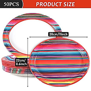 50 PCS Mexican Serape Fiesta Oval Paper Plates 11" Large Disposable Colorful Stripes Mexico Platters, Dish Tray for Mayo Fiestas Dance Pinata Mexico Taco Colorful Ponchos Dinner Party Tableware