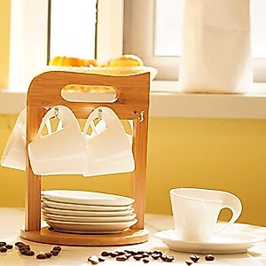 TRSPCWR Espresso Coffee Cup Set of 6, Ceramic Coffee Tea Cup Set 2.5oz with Holder and Saucer Service, Turkish Coffee Cup for Home Office Tea Coffee, White