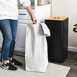 Household Essentials Black Steel Laundry Hamper with Lid, Matte