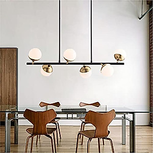 KCO Lighting Mid Century Modern Chandelier Black Gold Globe Pendant Light Fixture 6-Light Industrial Milk Glass Chandelier for Kitchen Island Dining Room