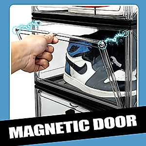 4 Pack Sneaker Storage for Sneakerheads with Magnetic Door Shoe Boxes Clear Plastic Stackable Acrylic Boot Display Case