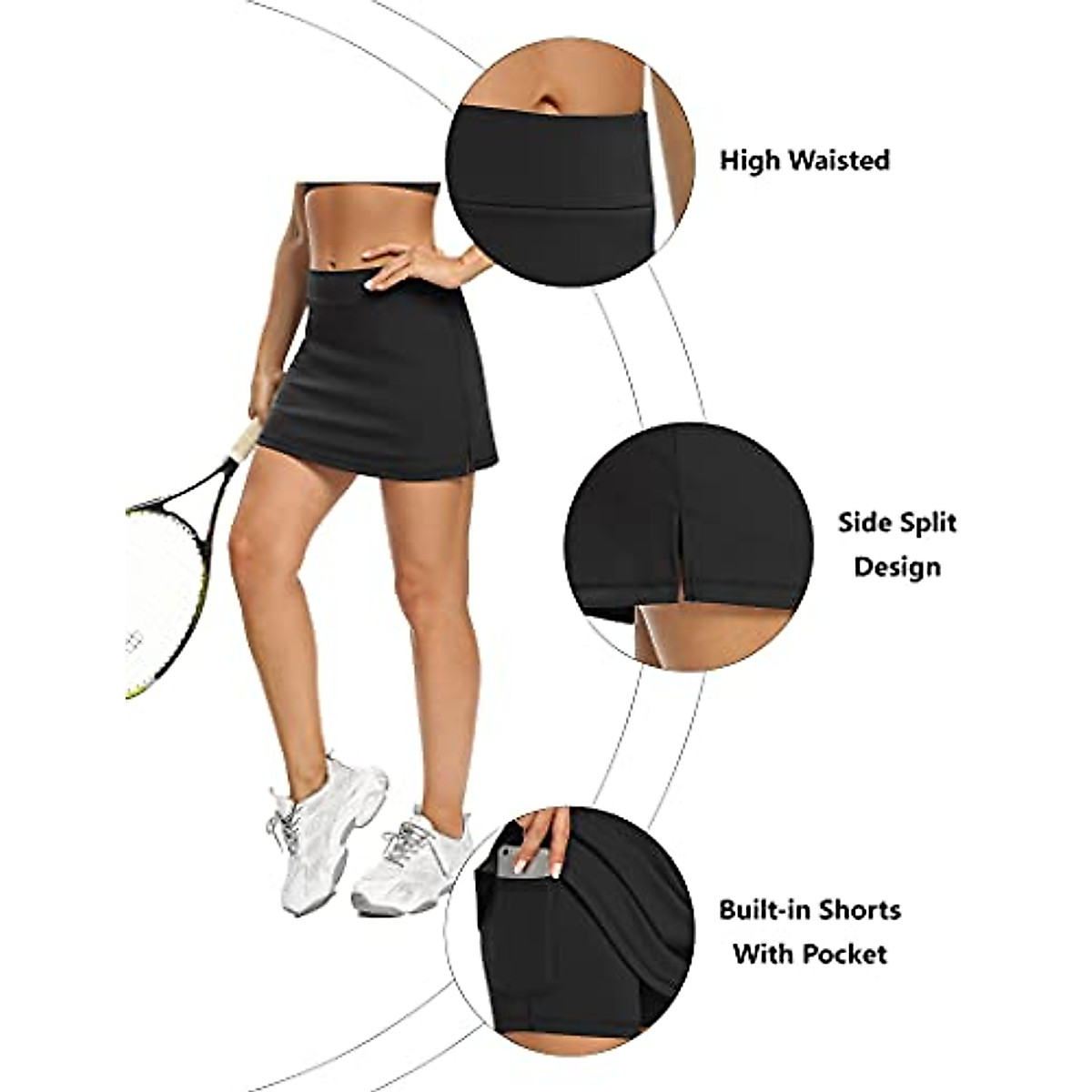 LouKeith Tennis Skirts for Women Golf Athletic Activewear Skorts Mini Summer Workout Running Shorts with Pockets Black S