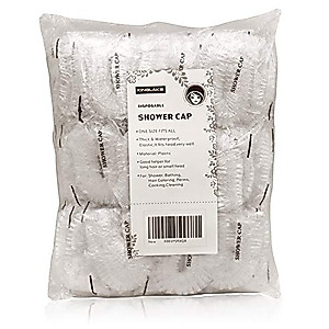 100 PCS Clear Disposable Plastic Shower Caps Large Elastic Thick Bath Cap For Women Spa,Home Use,Hotel and Hair Salon,Pack of 100 Individually Wrapped