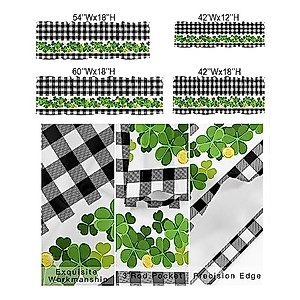 Curtain Valance for Windows St. Patrick's Day Clover Gold Kitchen Valances Rod Pocket Short Curtains,White Black Checker Plaid Window Treatment Panel for Living Room Bathroom Bedroom 60x18in
