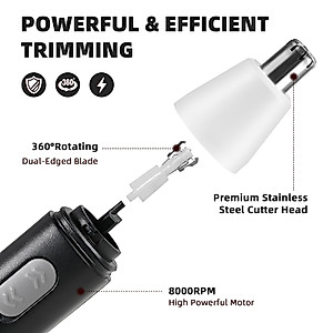 ACCOCAM 2022 Nose Ear Hair Trimmer for Men Women, Electric Nostril Nasal Hair Clippers Trimmers Remover with Vacuum Cleaning System, IPX7 Waterproof, Mute Motor, Wet/Dry, Battery-Operated