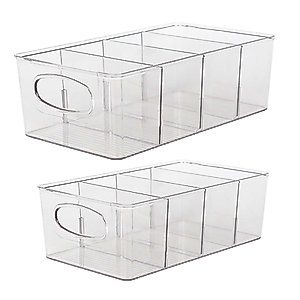 Generic Fridge Organizer Pull-Out Bins with Handles Large Clear Food Container with Removable Dividers Refrigerator Storage box Divided Produce Pantry Kitchen (2pcs)