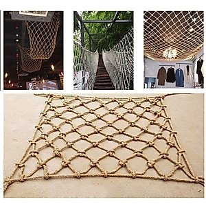 Hynet Hemp Grid Safety Net, Indoor Ceiling Decorative Net Kids Climbing Net Children Swing Rope Netting Stair Anti Falling Net Pets Cargo Trailer Hammock (Size : 1 * 2m(3 * 7ft))