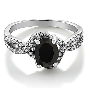 Gem Stone King 1.67 Cttw Oval Black Onyx Ring For Women In 925 Sterling Silver | Oval 8X6MM | Gemstone Birthstone | Available in size 5, 6, 7, 8, 9