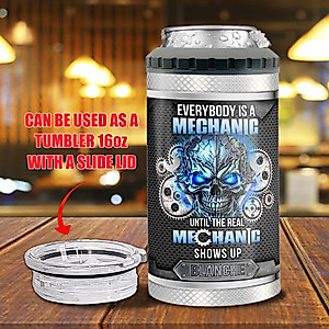 Personalized Mechanic Can Cooler 4 in 1 Holder Cup with Lid Customized Name 16oz Beer Drinking Gifts for Men Dad Birthday Fathers Day Retirement