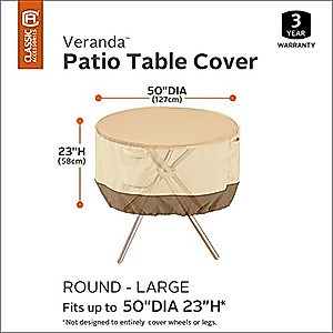Classic Accessories Veranda Water-Resistant 50 Inch Round Patio Table Cover, Outdoor Table Cover
