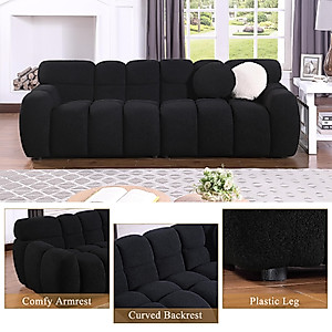 Tmsan 86.5" Boucle Cloud Sofa Couch, Modern Tufted 3 Seater Sectional Sofa Set for Living Room, Comfy Upholstered Couch Bed with 2 Accent Pillows for Bedroom Apartment Office