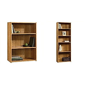 Sauder Beginnings 3-Shelf Bookcase, Highland Oak + Sauder Beginnings 5-Shelf Bookcase, Highland Oak Finish_Bundle